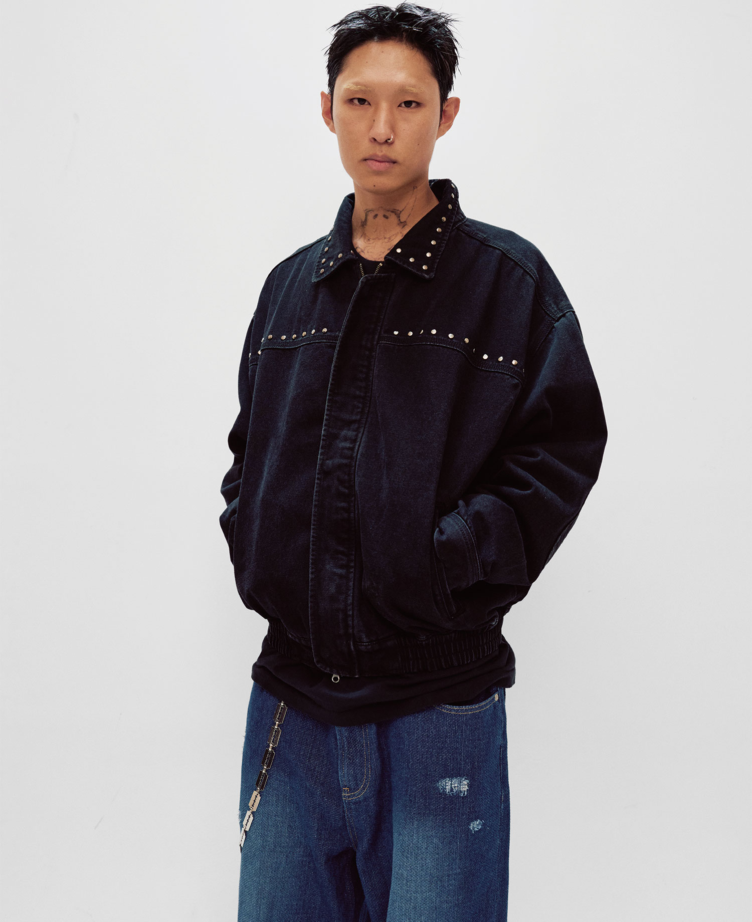 INSANE GARAGE | INSANE RIVET WASHED DENIM JACKET_BLACK