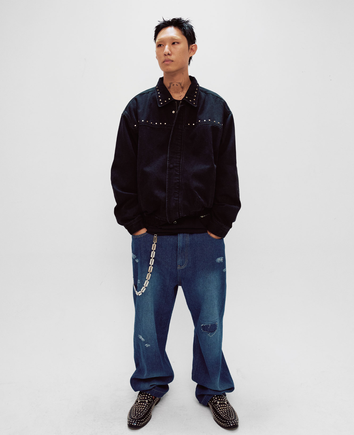 INSANE GARAGE | INSANE RIVET WASHED DENIM JACKET_BLACK